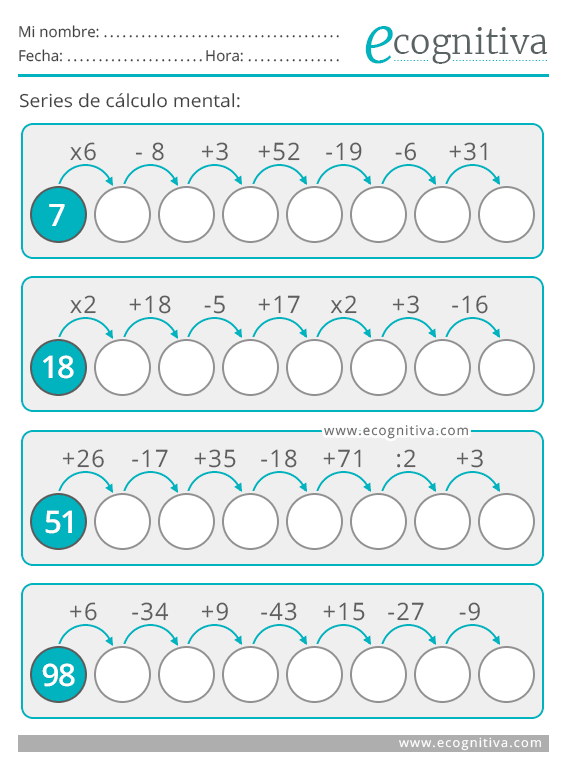 Cálculo Mental. Ejercicios de Estimulación Cognitiva para Mayores