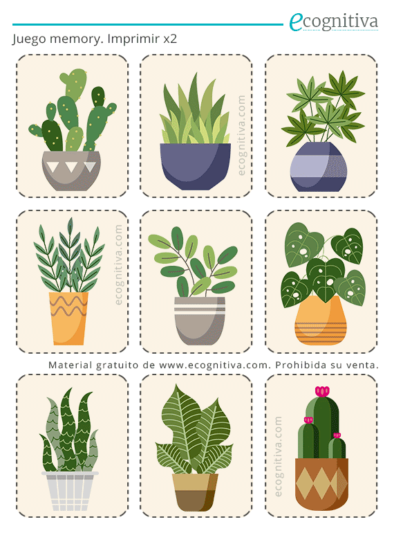 Juego de Memoria. Tarjetas para imprimir en PDF de Juego Memory