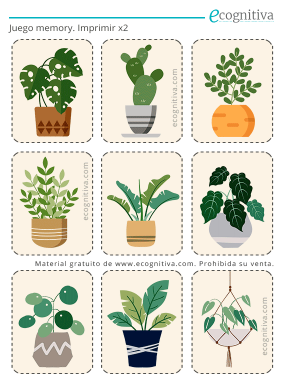 Juego de Memoria. Tarjetas para imprimir en PDF de Juego Memory