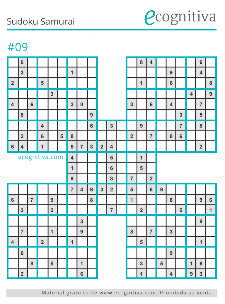 Sudoku Samurai para Imprimir Gratis. Descargar Libro de Sudoku PDF