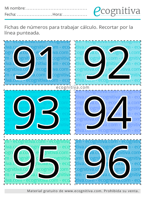 Tarjetas de Números para Imprimir. Ejercicios: Estimulación Cognitiva