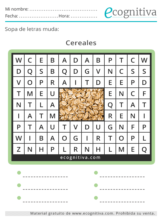 Sopa de letras muda - Estimulación cognitiva