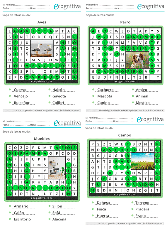Sopa de letras muda - Estimulación cognitiva