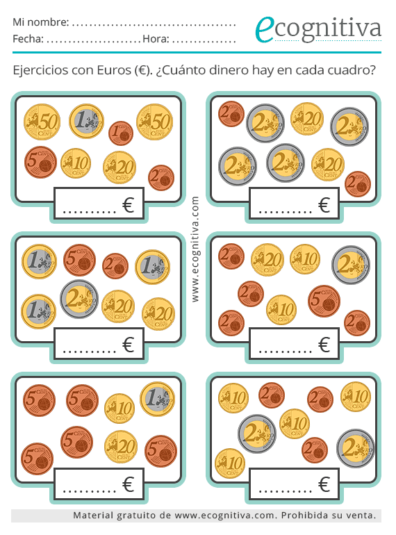 Contar monedas - Estimulación cognitiva