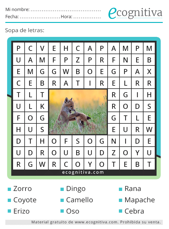 Sopa de letras de animales - Estimulación cognitiva