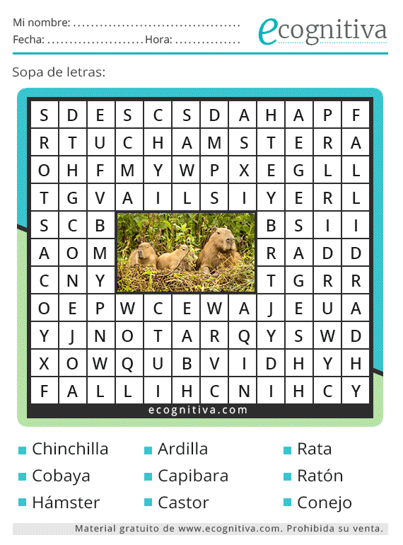 Sopa de letras de animales - Estimulación cognitiva
