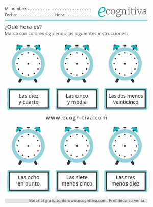 ¿Qué hora es? Ejercicios de orientación temporal con relojes ...