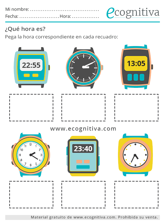 ¿Qué hora es? Ejercicios de orientación temporal con relojes ...