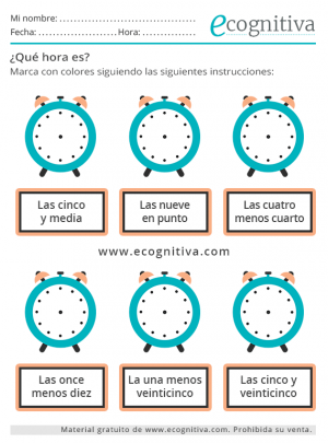 ¿Qué hora es? Ejercicios de orientación temporal con relojes ...