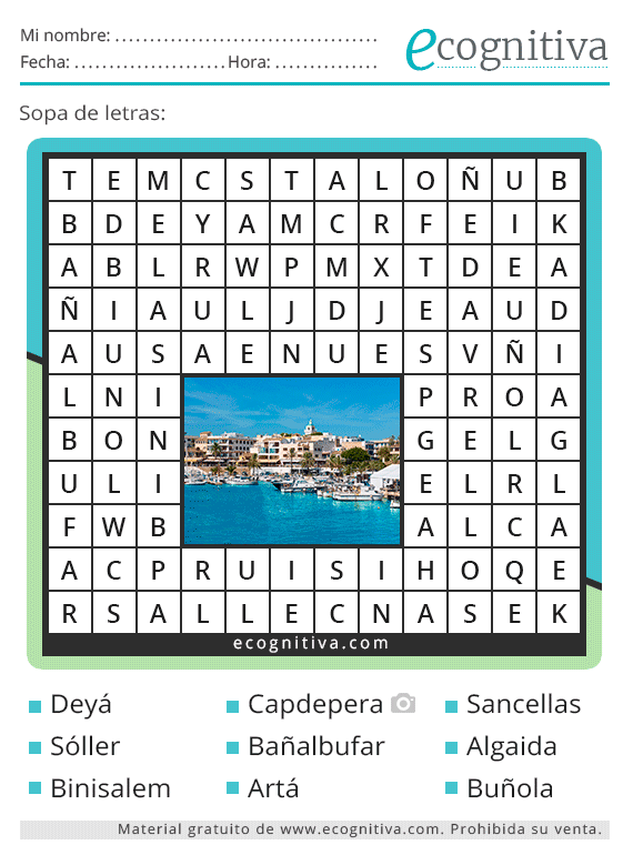 Sopa de letras de pueblos - Estimulación cognitiva