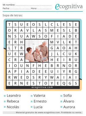 Sopa de letras de nombres - Estimulación cognitiva