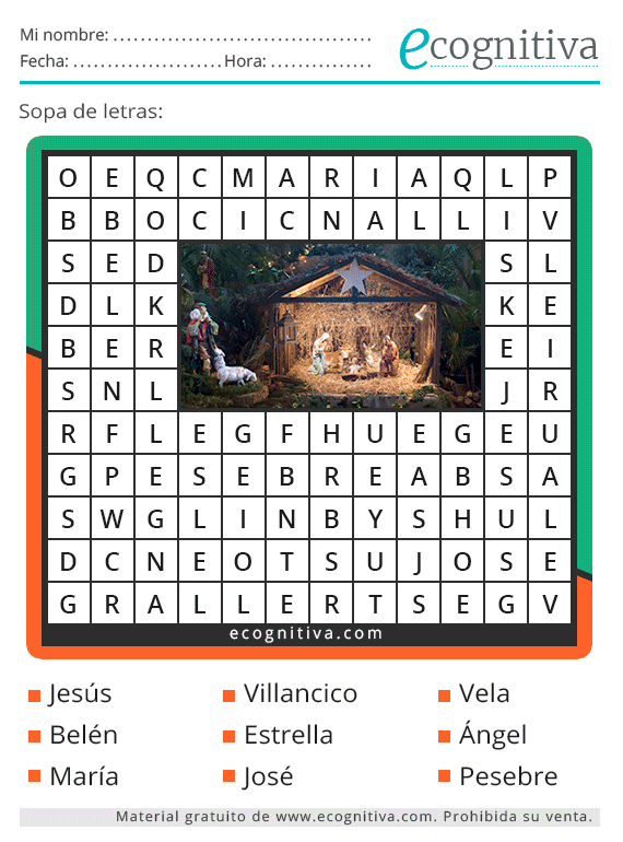 Sopas de letras de Navidad - Estimulación cognitiva