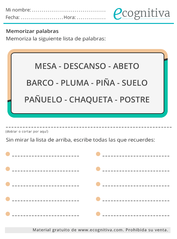 Memorizar Palabras Estimulación Cognitiva