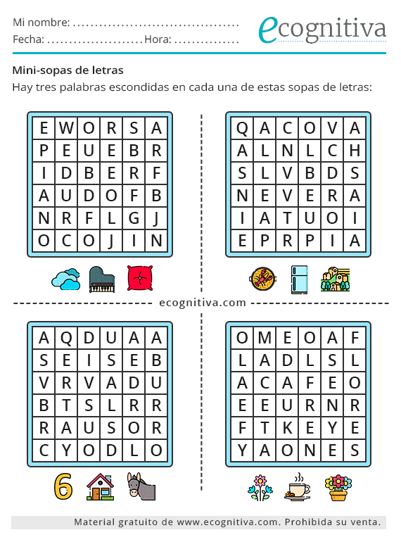 Mini sopas de letras - Estimulación cognitiva