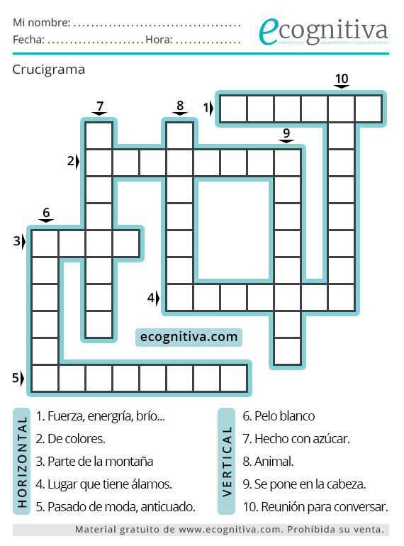 Crucigramas Gratis para Imprimir. Descargar PDF eCognitiva