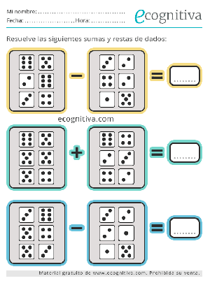 Ejercicios de cálculo con dados - Estimulación cognitiva